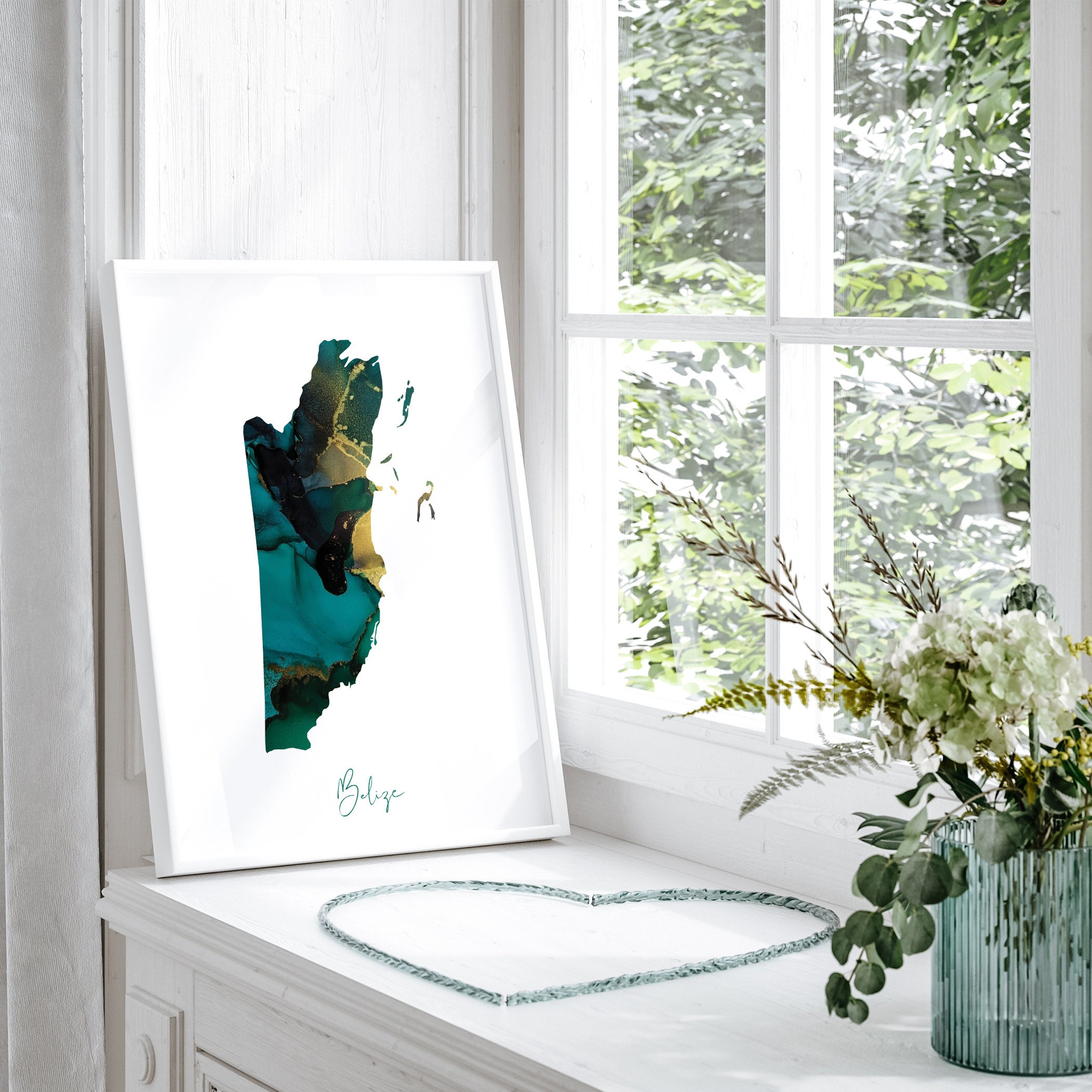 Belize Map Emerald Green and Gold Wall Art Print - Etsy