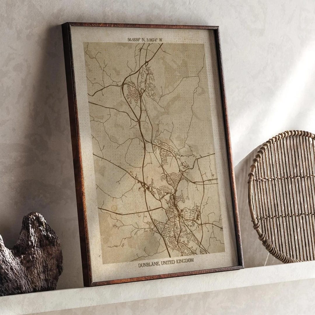 Dunblane, Scotland Map | Vintage Beige Detailed Map Print | United ...