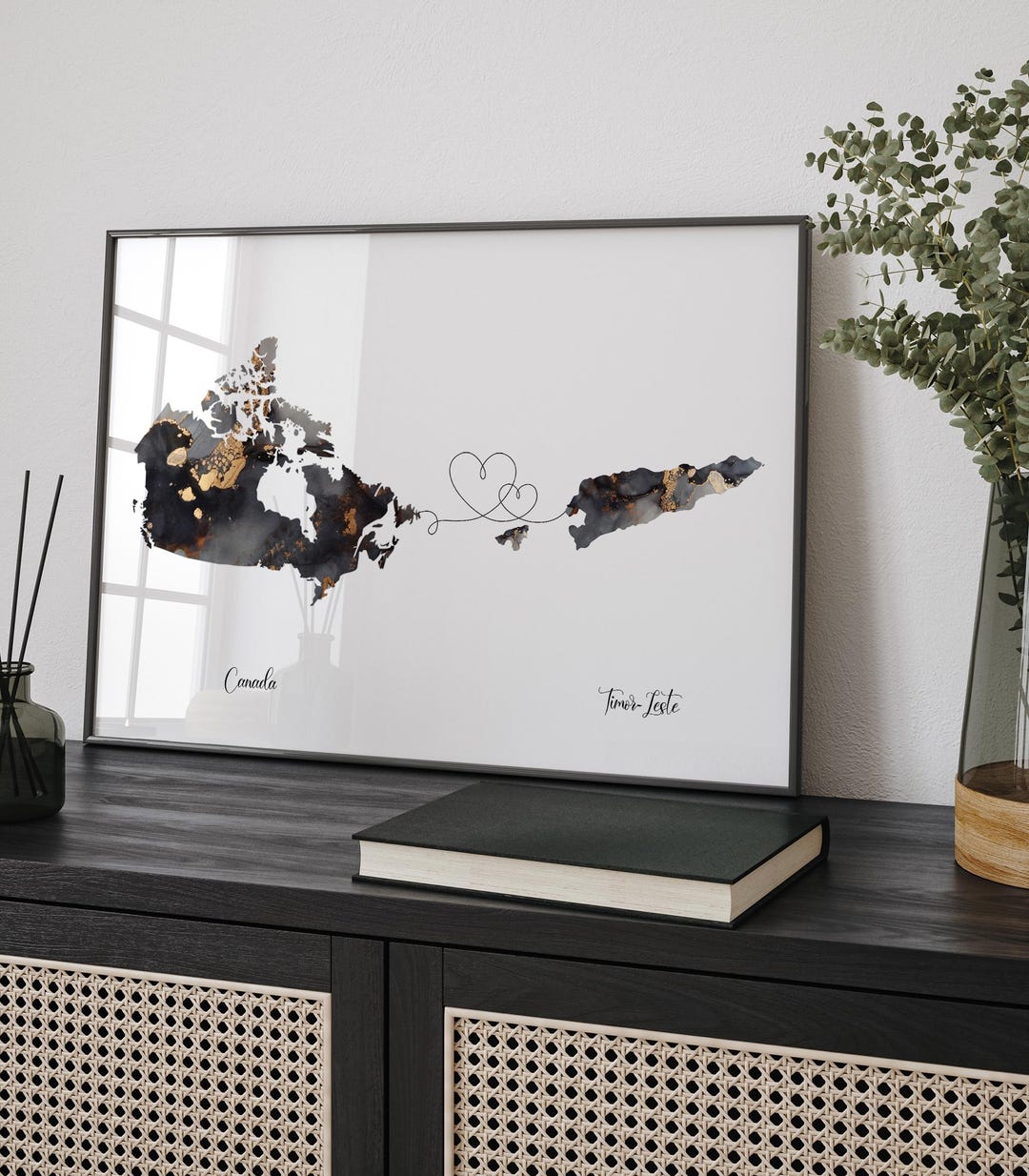 Canada and Timor-leste Map Black & Gold Travel Wall Art Print ...