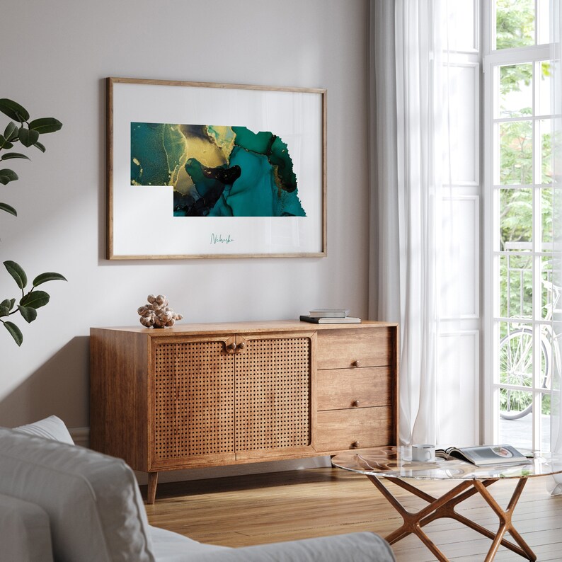 Nebraska Map Emerald Green and Gold Wall Art Print | US State | USA ...