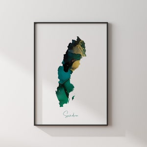 Sweden Map Emerald Green and Gold Wall Art Print - Etsy