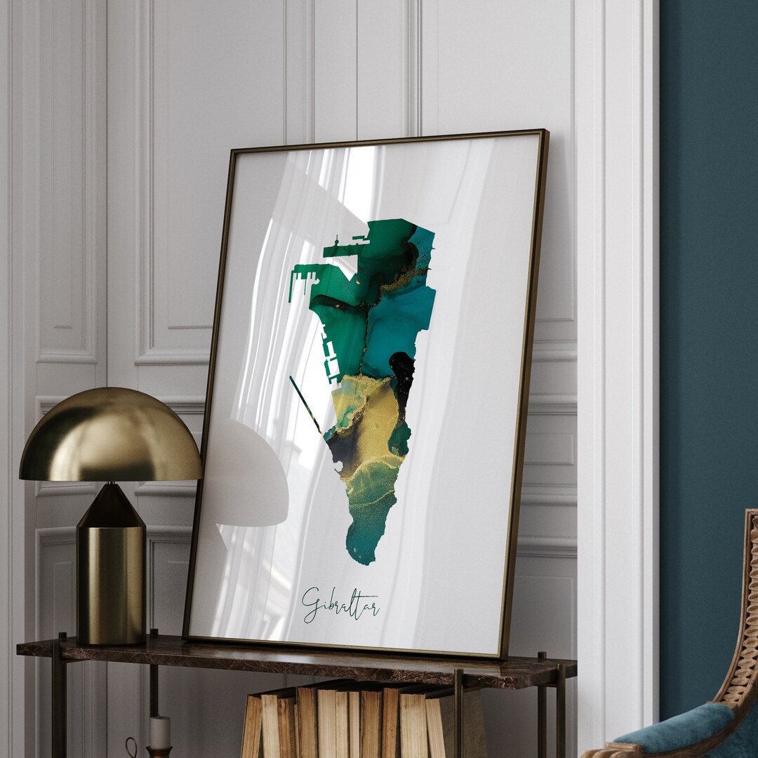 Gibraltar Map Emerald Green and Gold Wall Art Print - Etsy