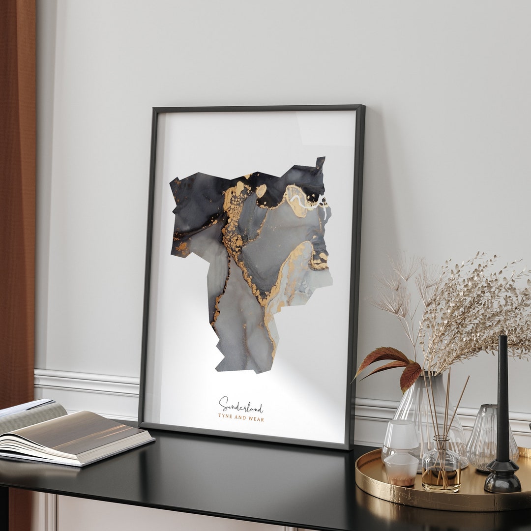 Sunderland Map Black & Gold Wall Art Print | Tyne and Wear | England ...
