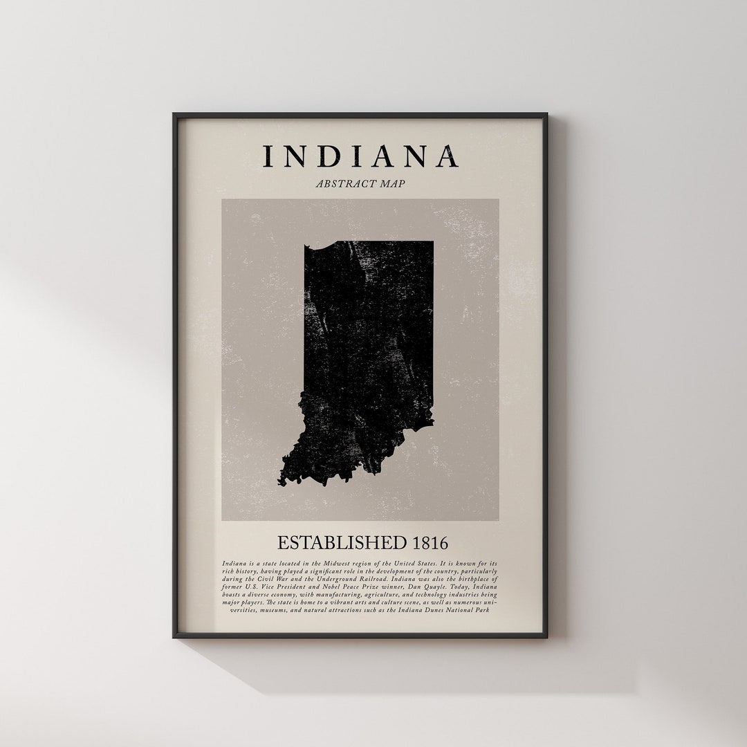 Abstract Indiana Map Vintage Wall Art Print US State | United States of ...