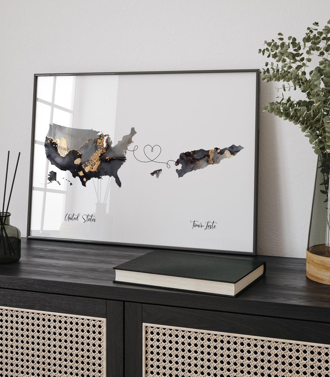 USA and Timor-leste Map Black & Gold Travel Wall Art Print | United ...