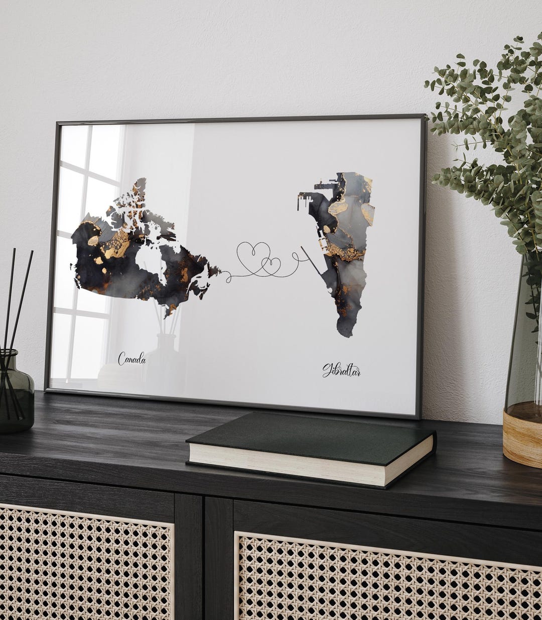 Canada and Gibraltar Map Black & Gold Travel Wall Art Print | Canadian ...