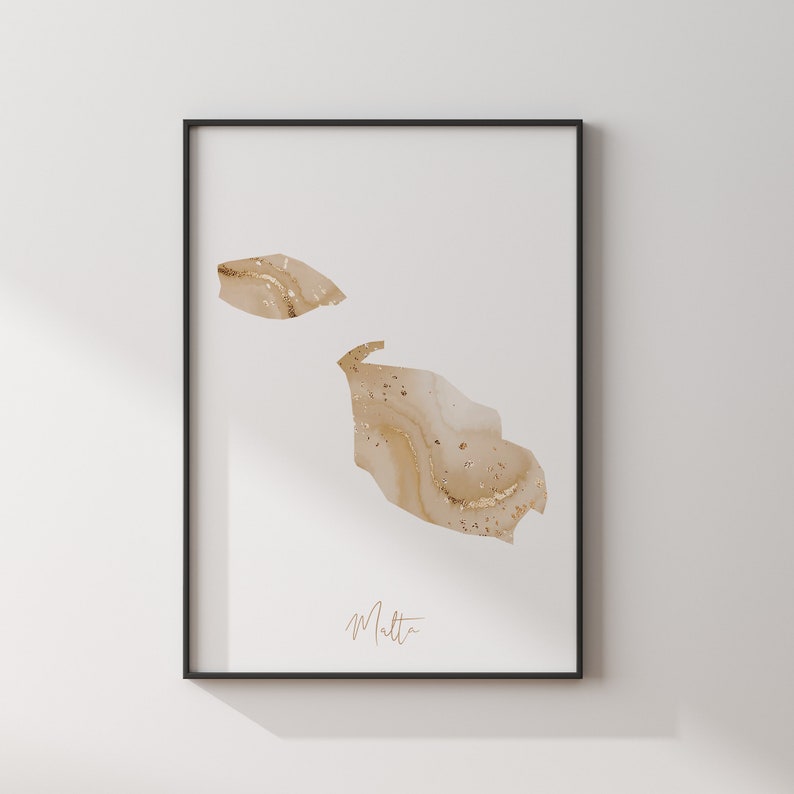 Malta Map Beige & Gold Wall Art Print - Etsy