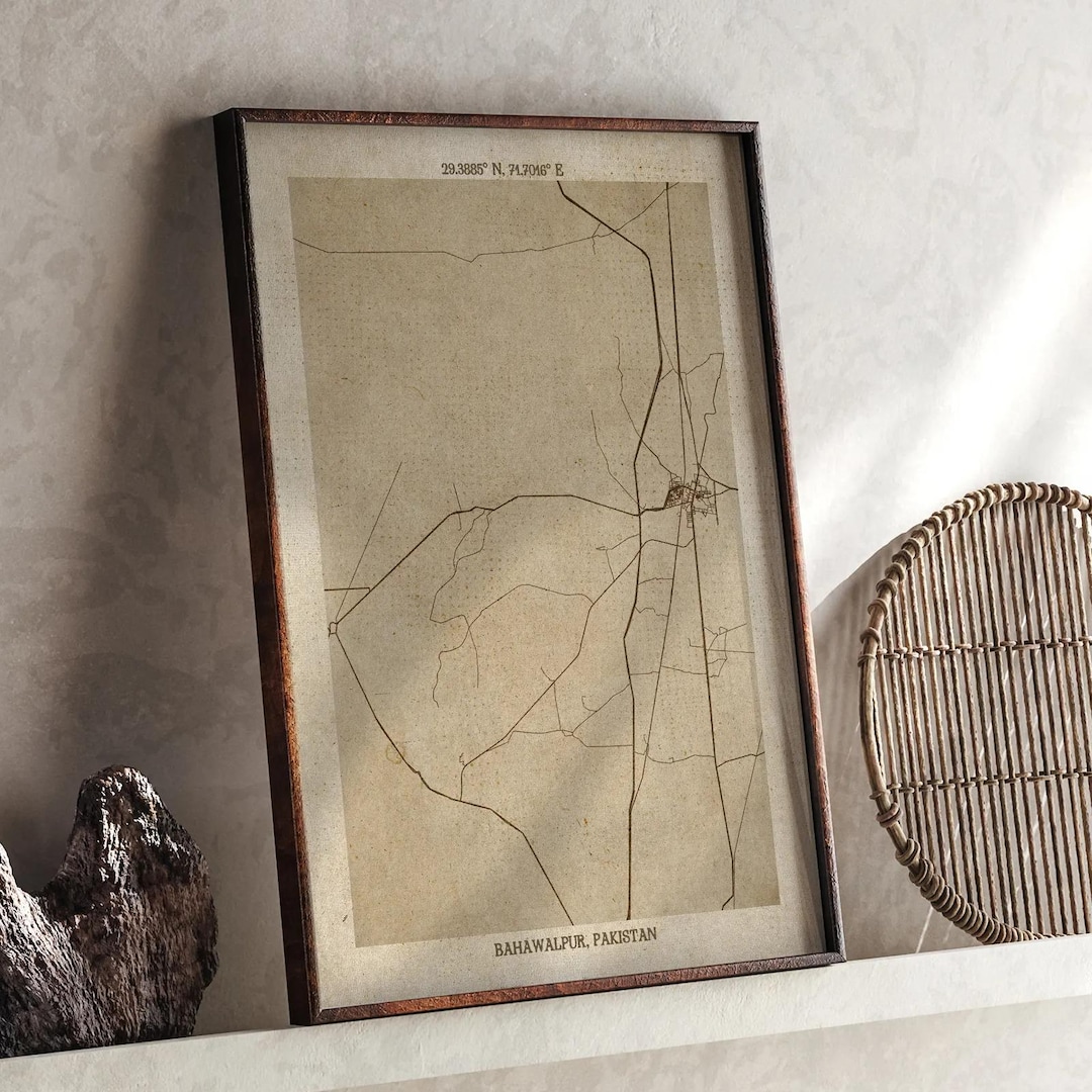 Bahawalpur, Punjab Map | Vintage Beige Detailed Map Print | Pakistan ...