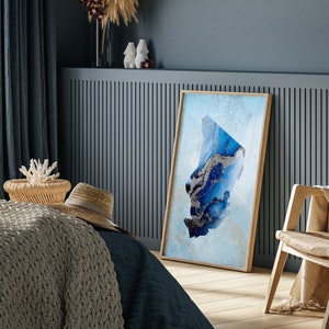 Chad Map Shades of Blue & Silver Wall Art Print - Etsy Australia