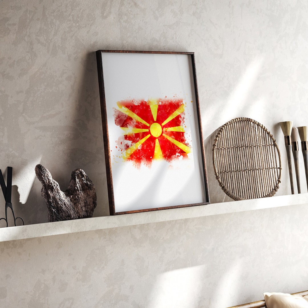 North Macedonia Watercolor Flag Wall Art Print | North Macedonia Travel ...