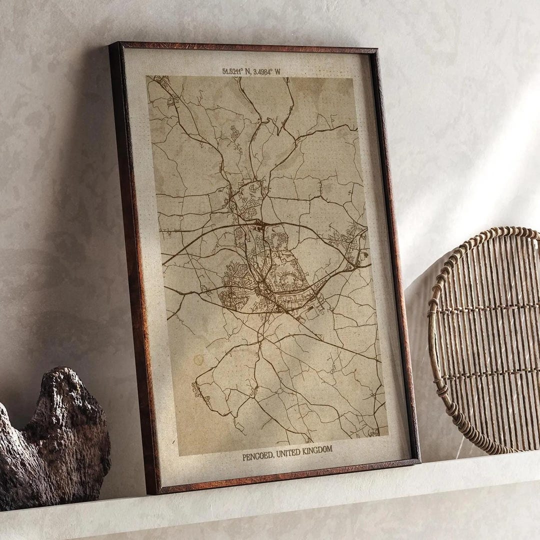 Pencoed, Wales Map | Vintage Beige Detailed Map Print | United Kingdom ...