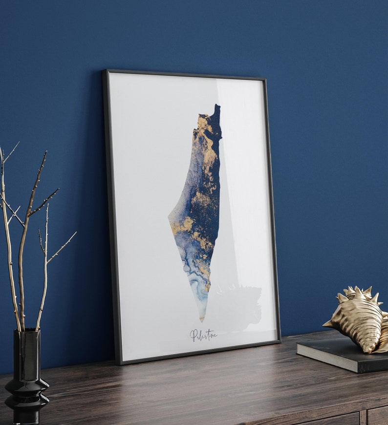 Palestine Map Navy Blue & Gold Wall Art Print - Etsy