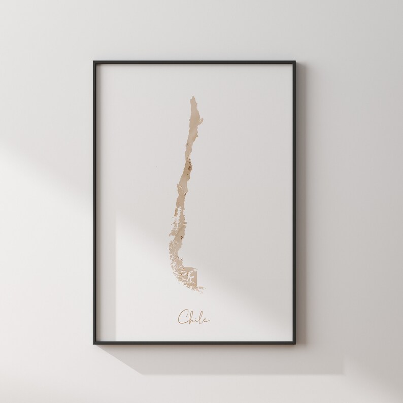 Chile Map Beige & Gold Wall Art Print - Etsy