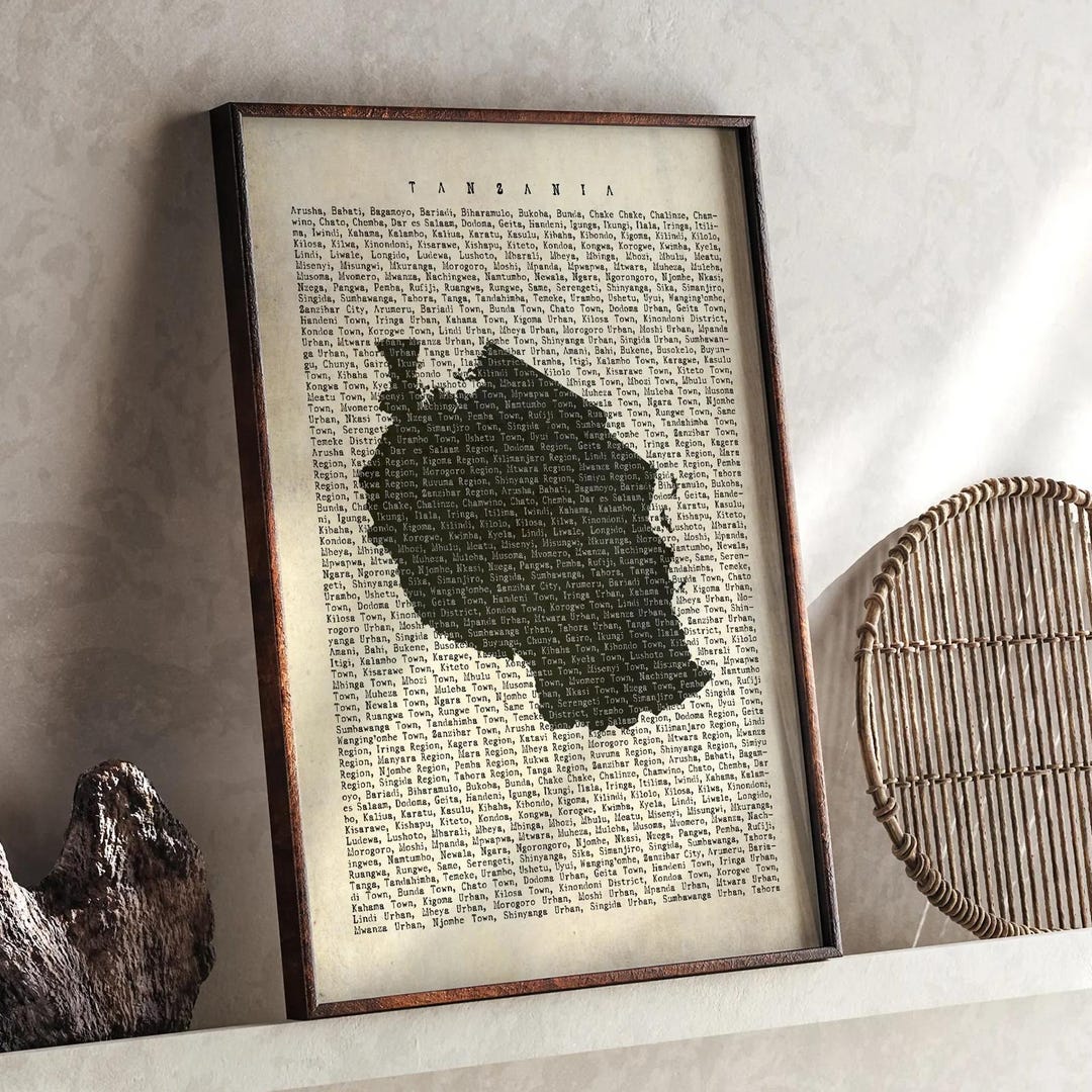 Tanzania Map | Vintage Beige Typography Map With City Names | Tanzania ...
