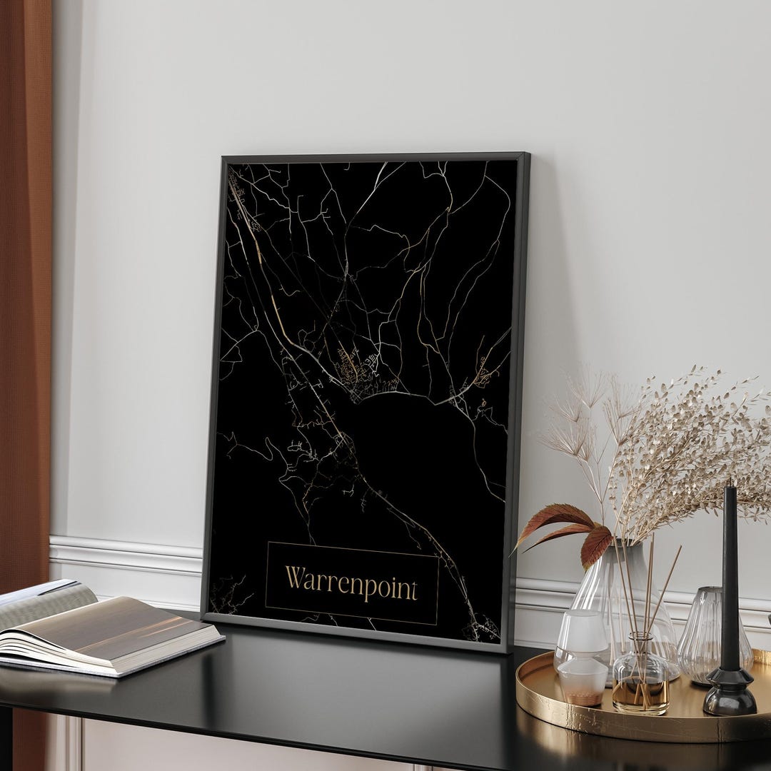 Warrenpoint, Northern Ireland Map | Black & Gold Detailed Map Print ...