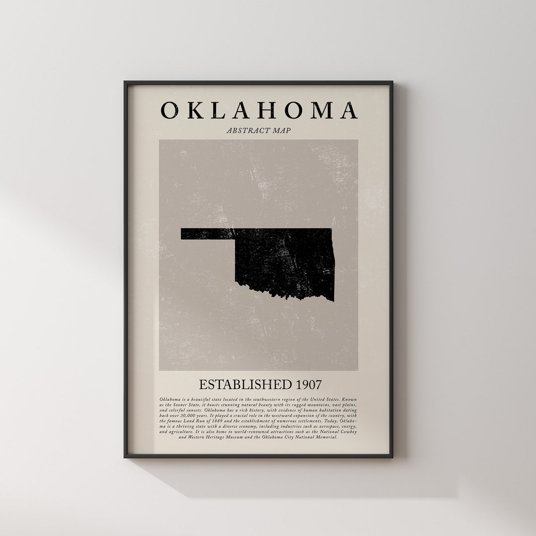 Abstract Oklahoma Map Vintage Wall Art Print US State | United States ...