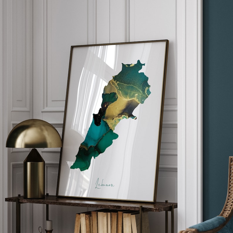 Lebanon Map Emerald Green and Gold Wall Art Print - Etsy