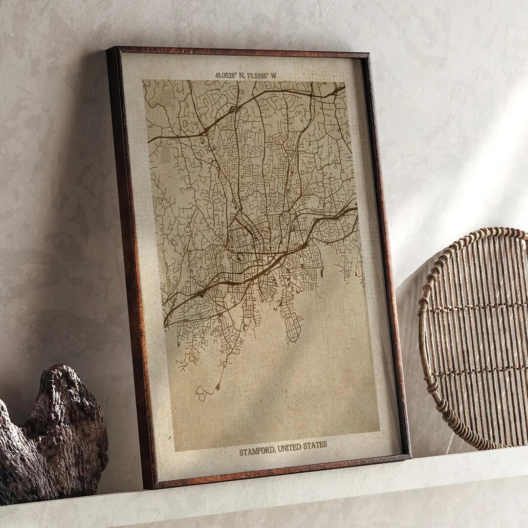 Stamford, Connecticut Map | Vintage Beige Detailed Map Print | United ...