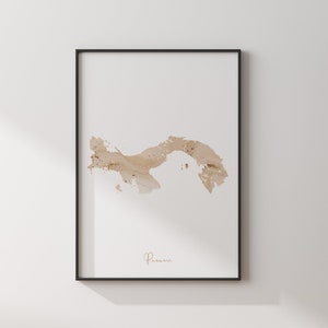Panama Map Beige & Gold Wall Art Print - Etsy