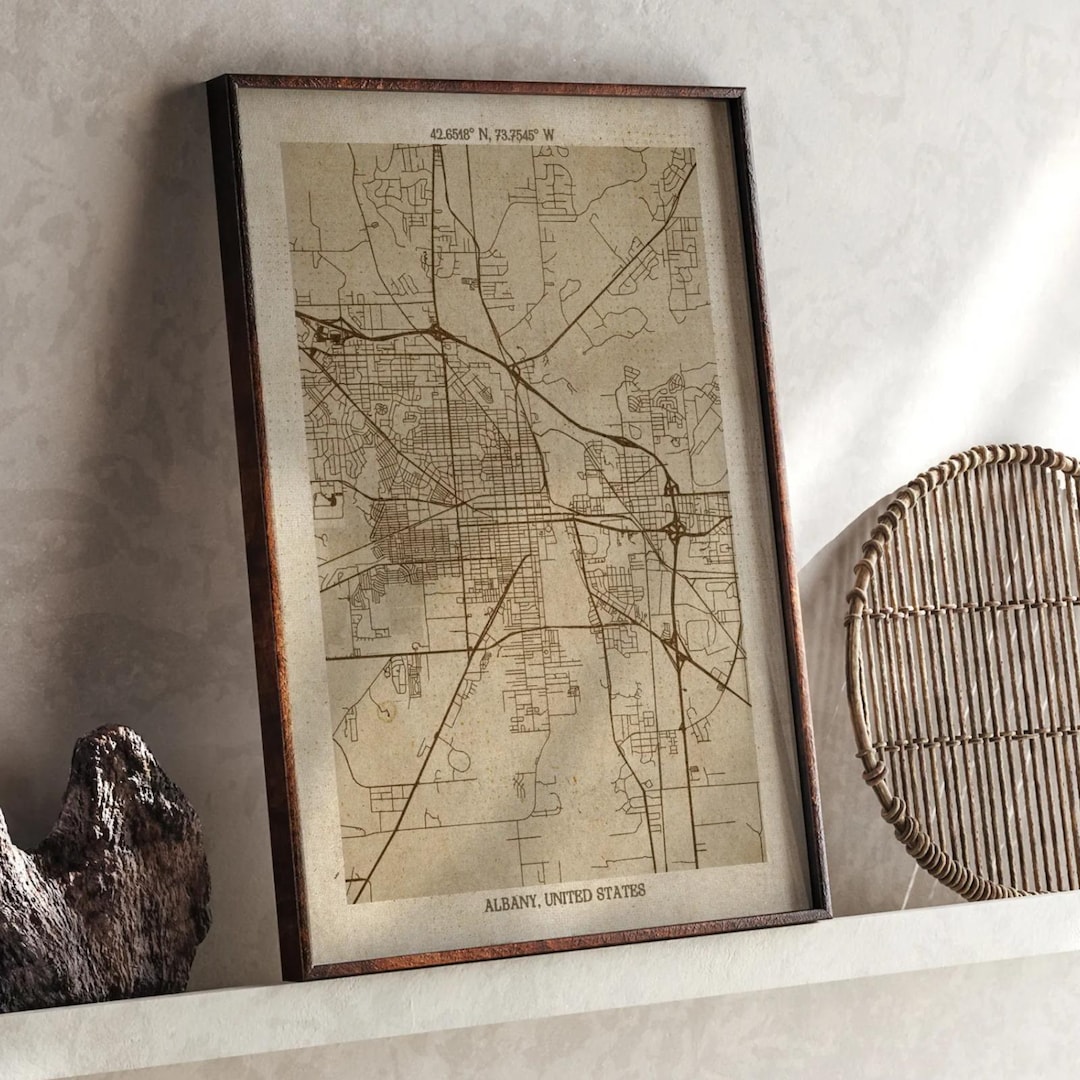 Albany, New York Map | Vintage Beige Detailed Map Print | United States ...