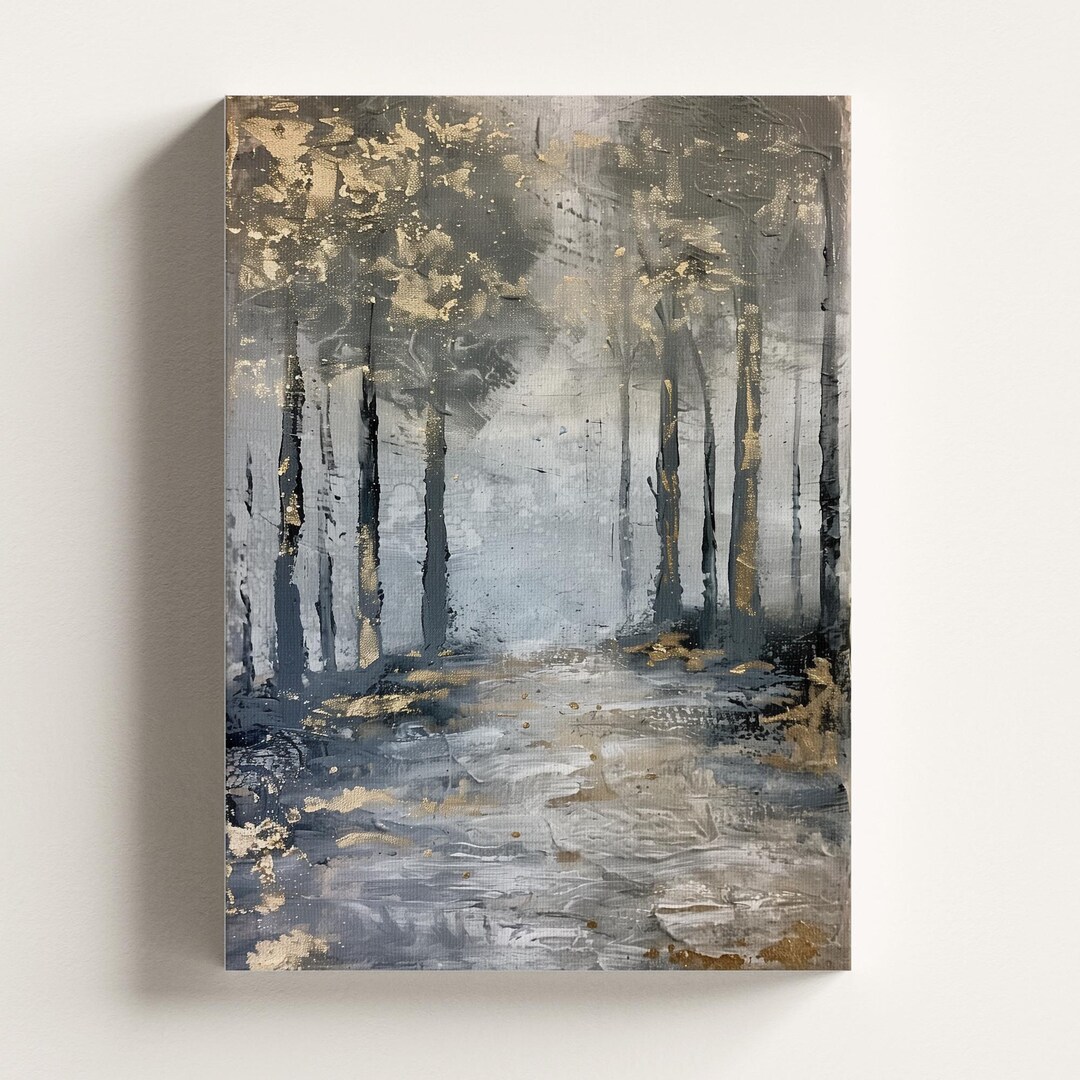 Gold and Grey Forest Pathway Canvas | Abstract Forest Wall Art | Modern ...