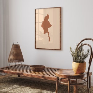 Myanmar Map Boho Wall Art Print Mid Century Travel Poster - Etsy