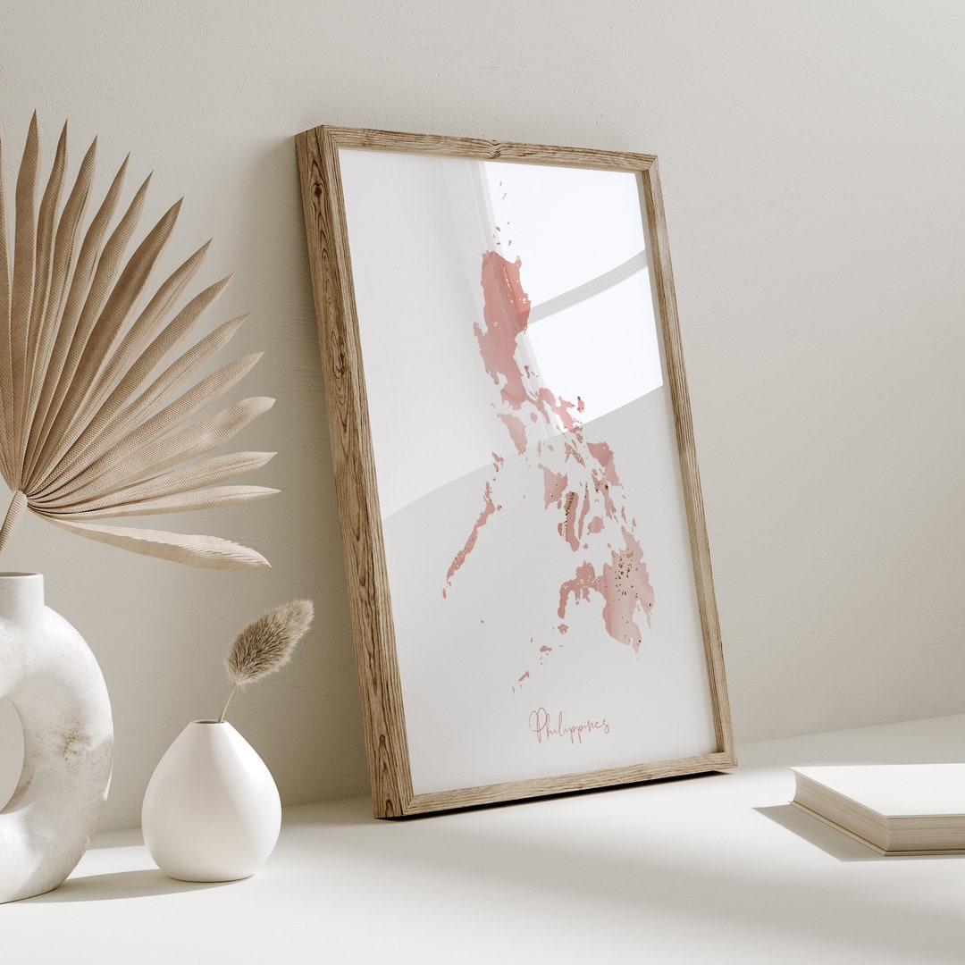 Philippines Map Pink and Gold Wall Art Print - Etsy