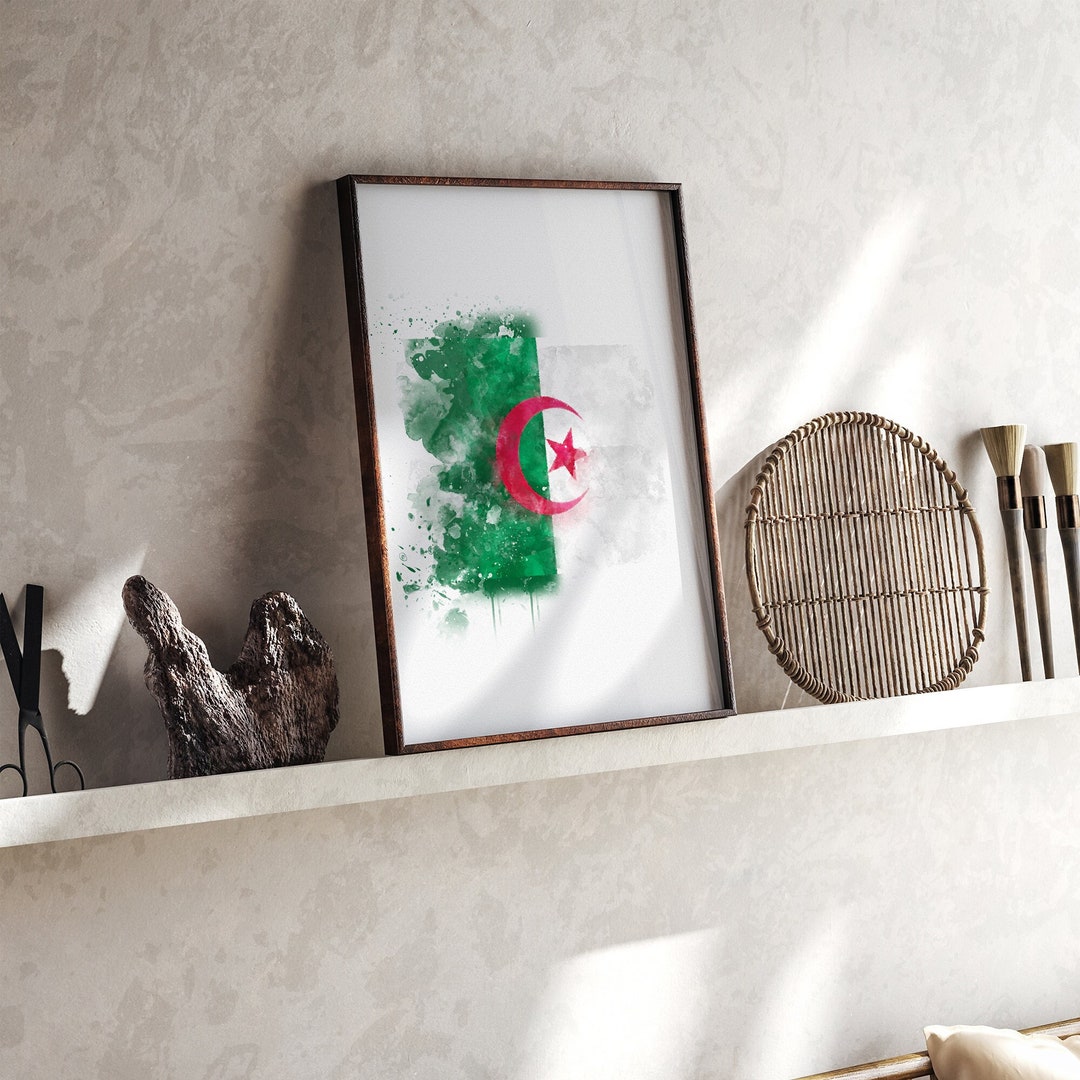 Algeria Watercolor Flag Wall Art Print | Algerian Art - Etsy