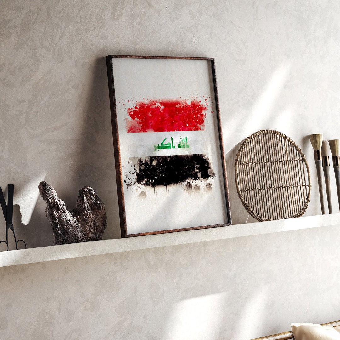 Iraq Watercolor Flag Wall Art Print | Iraq Travel Poster - Etsy