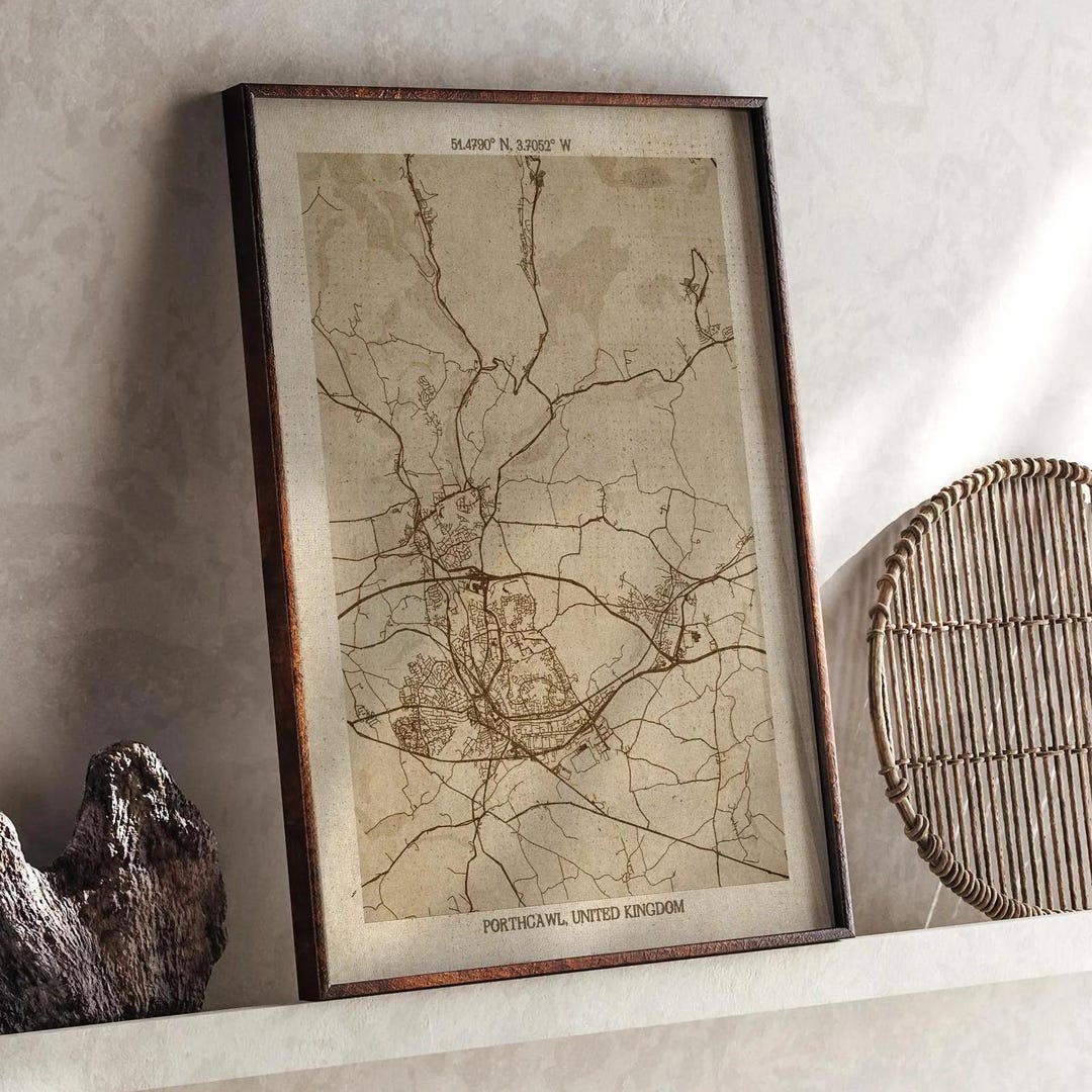 Porthcawl, Wales Map | Vintage Beige Detailed Map Print | United ...