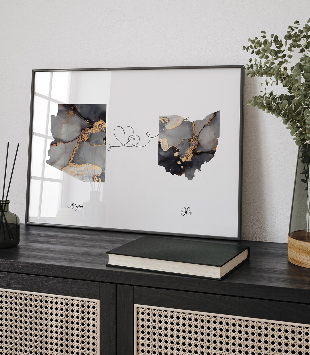 Arizona and Ohio Map Black & Gold Travel Wall Art Print | Arizona ...