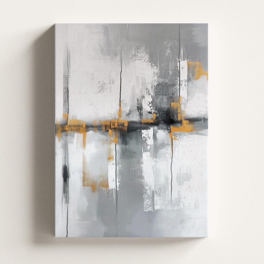 Metallic Gold Abstract Painting | Bold Gray Canvas | Sophisticated Wall ...