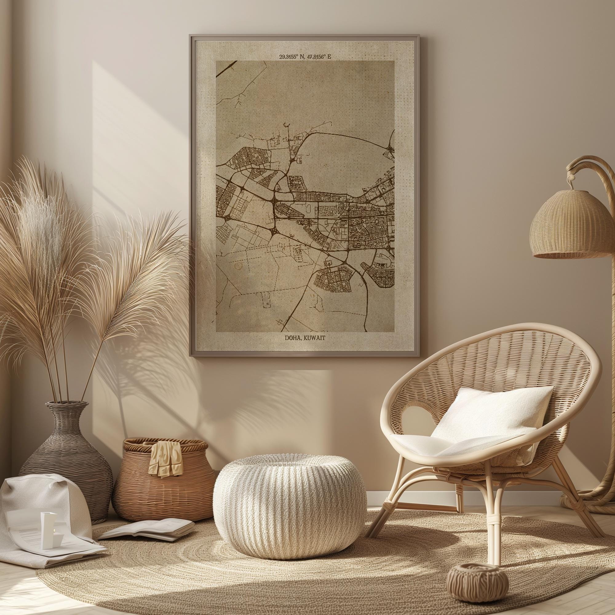 Doha Map | Vintage Beige Detailed Map Print | Qatar | Travel Gift ...