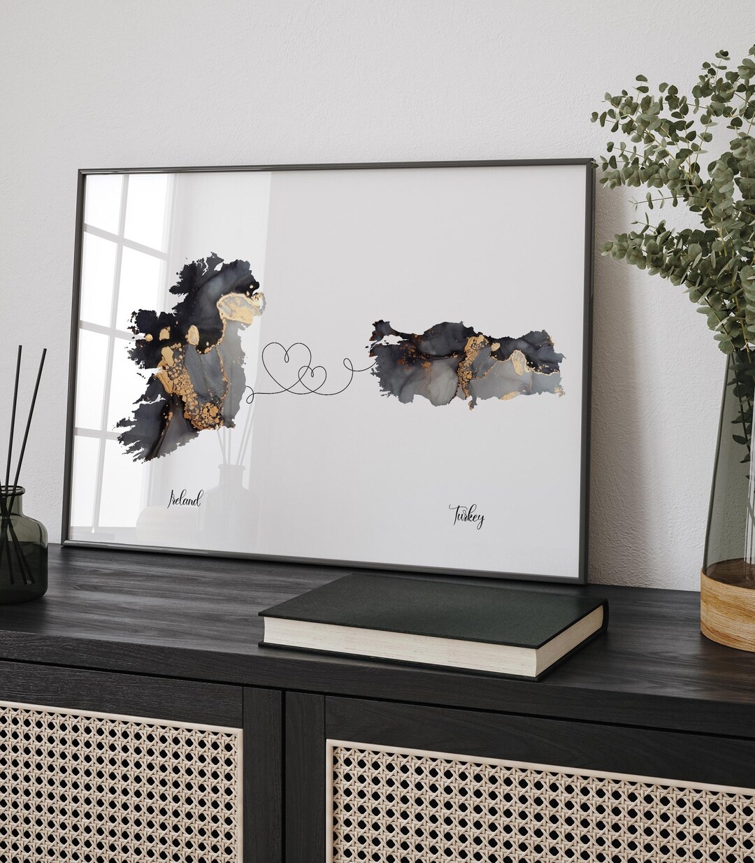 Ireland and Turkey Map Black & Gold Travel Wall Art Print | Ireland ...