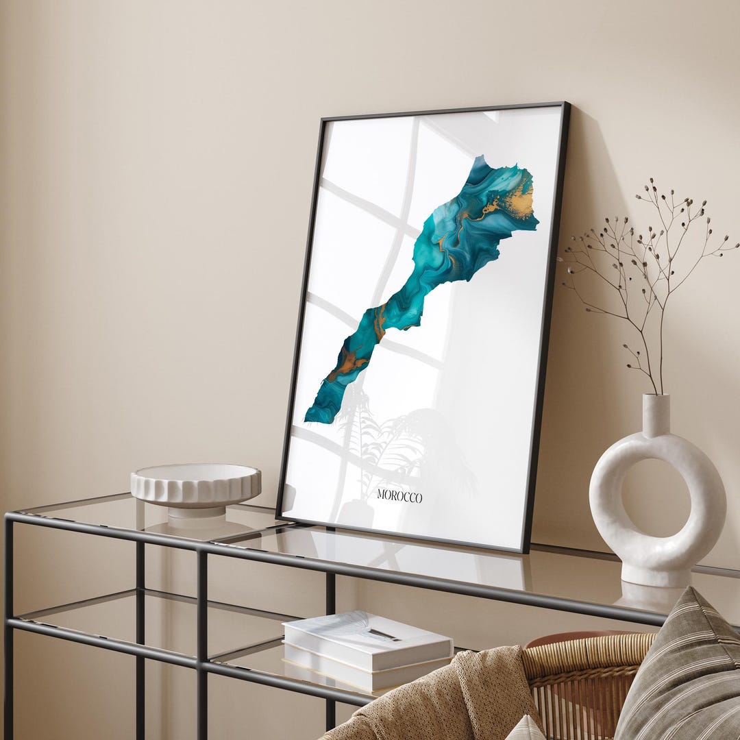 Morocco Map Turquoise & Gold Wall Art Print - Etsy