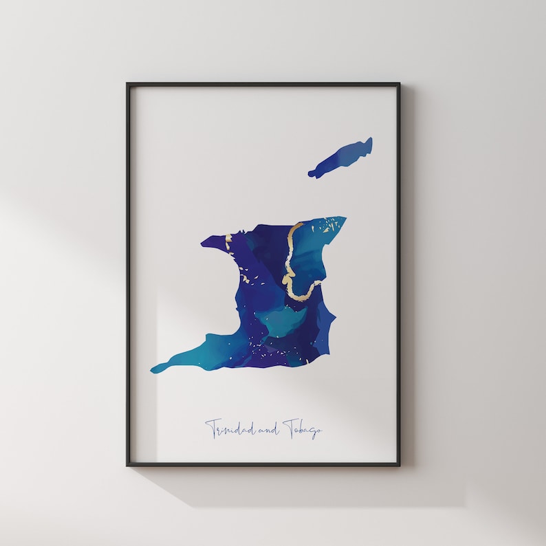 Trinidad and Tobago Map Blue and Gold Wall Art Print - Etsy