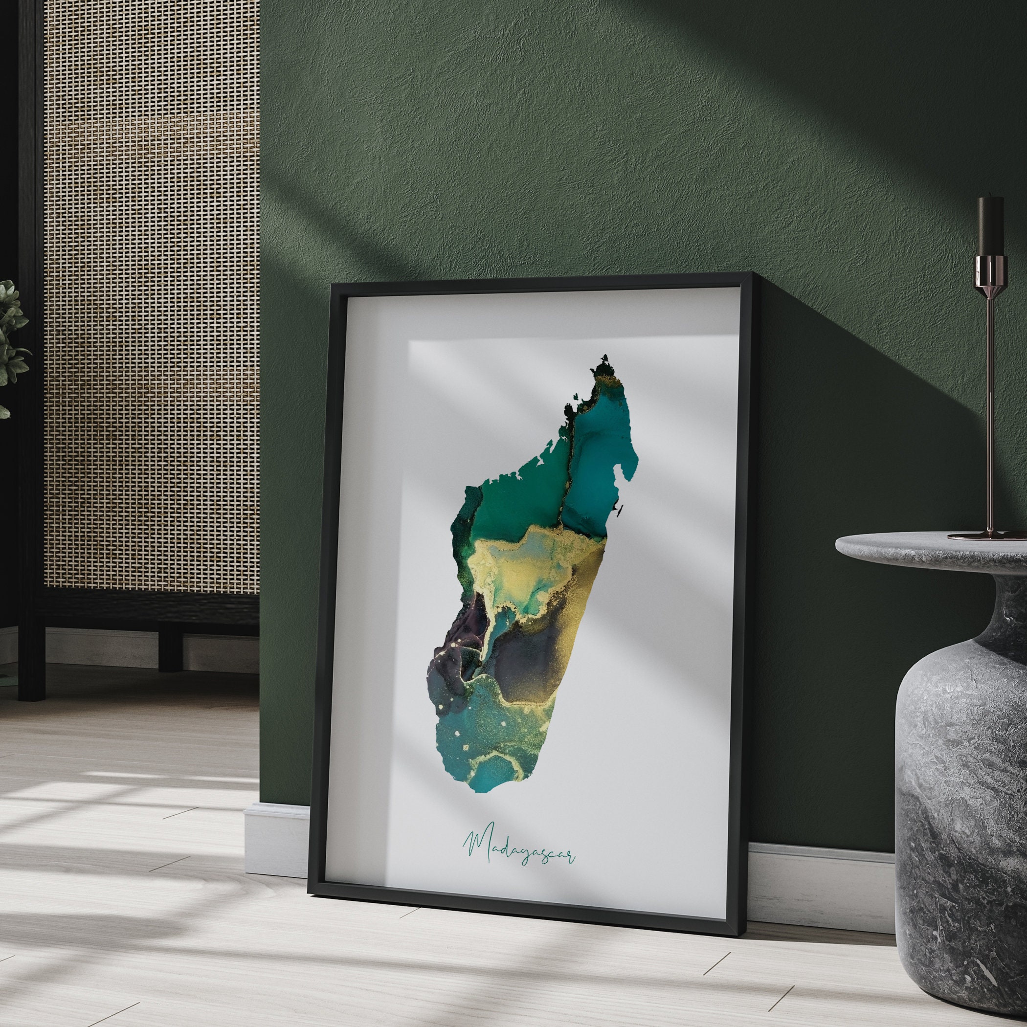 Mapa de Madagascar Pared verde esmeralda y oro Lámina - Etsy México