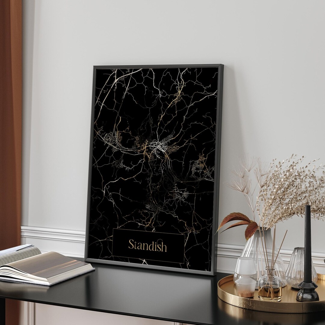 Standish, Greater Manchester Map | Black & Gold Detailed Map Print ...
