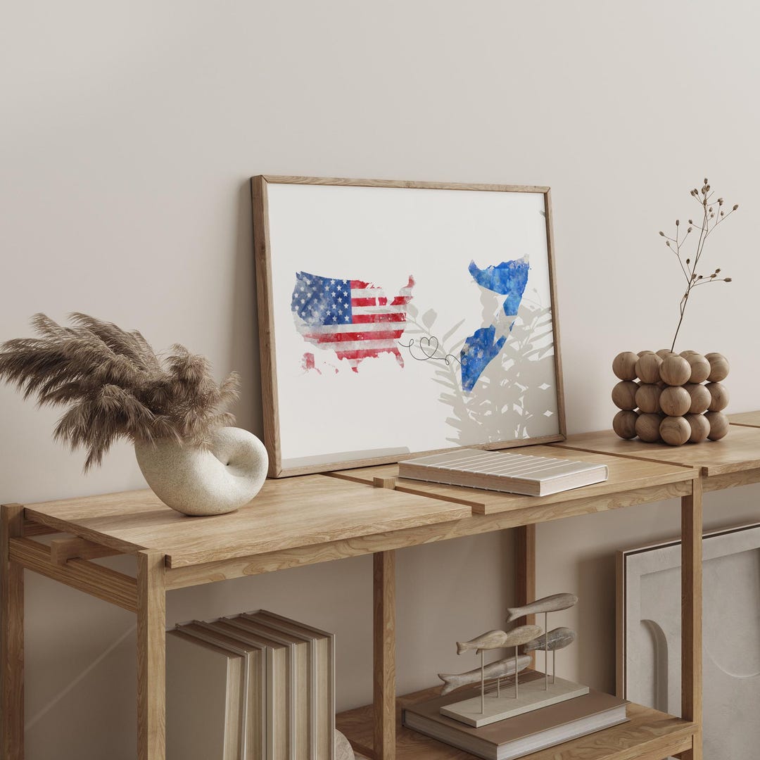 Us to somalia Watercolour Flag Map Wall Art Print | United State of ...