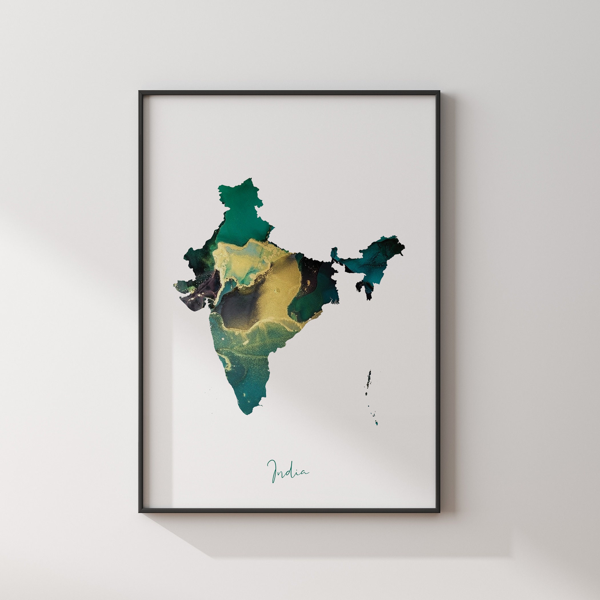 India Map Emerald Green and Gold Wall Art Print - Etsy