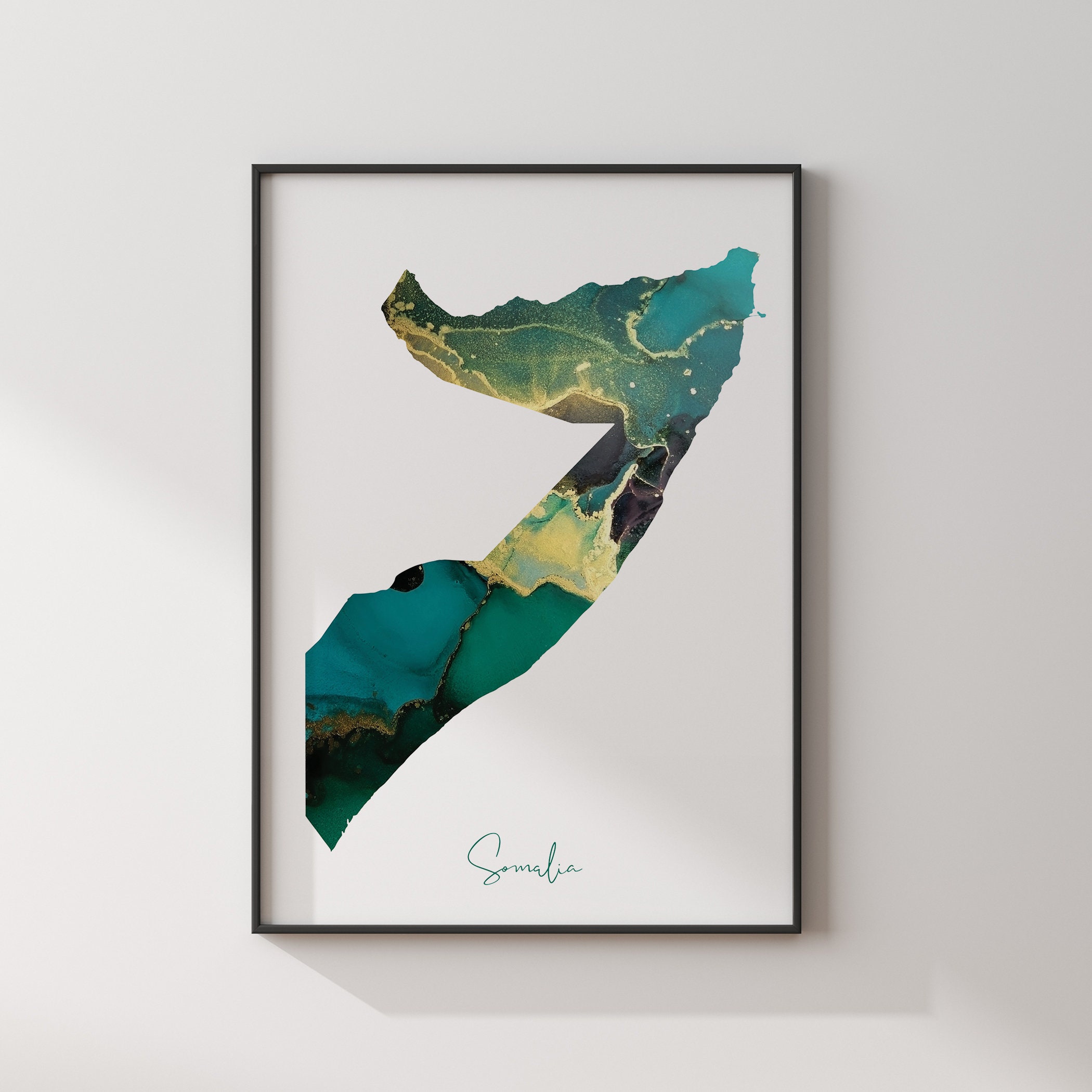 Somalia Map Emerald Green and Gold Wall Art Print - Etsy