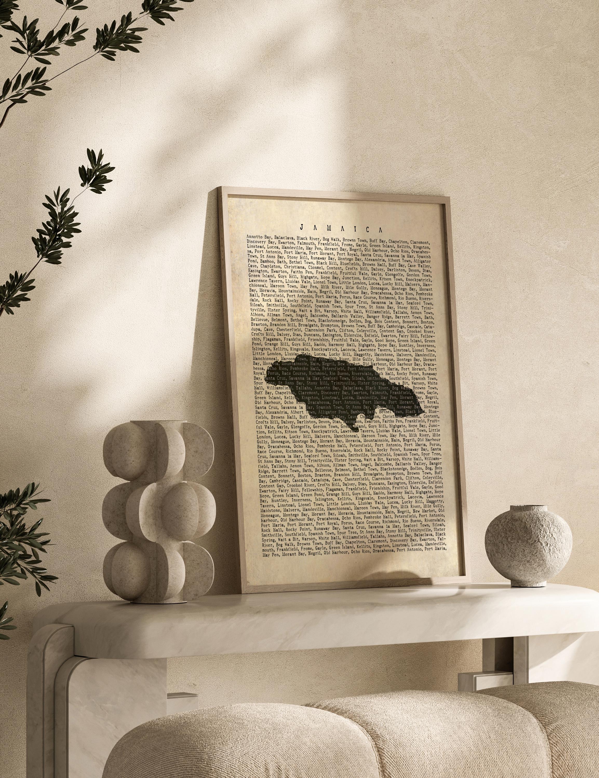 Jamaica Map | Vintage Beige Typography Map With City Names | Jamaica ...