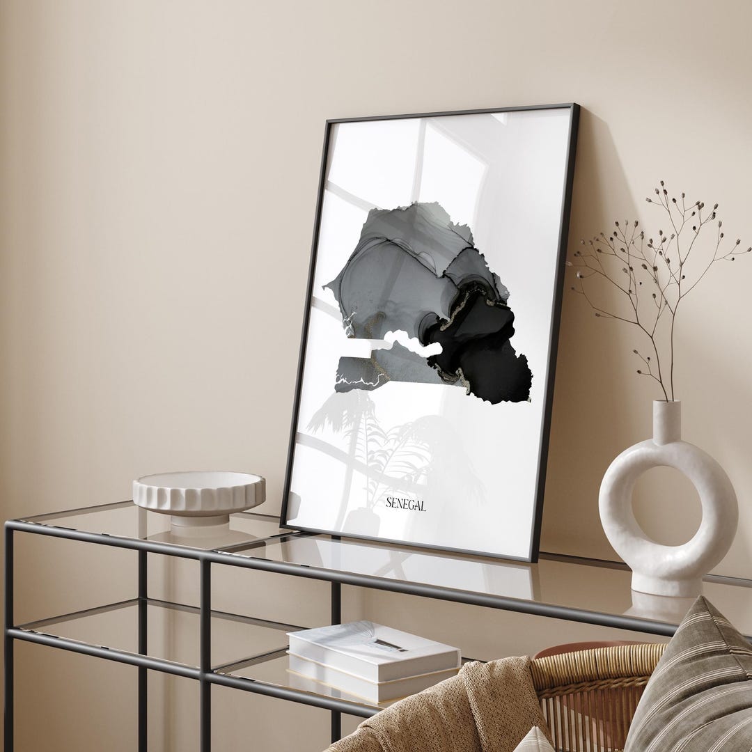 Senegal Map Black & Silver Wall Art Print - Etsy