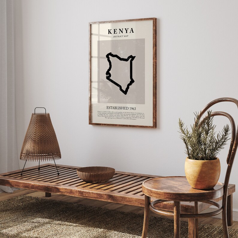 Kenya Map Vintage Abstract Wall Art Print Picasso + Matisse Inspired ...