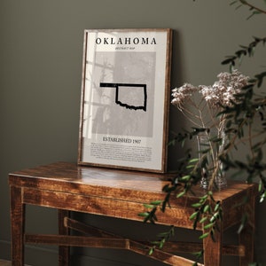 Abstract Oklahoma Map Vintage Wall Art Print US State | United States ...