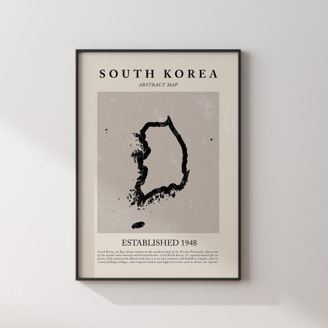 Abstract South Korea Map Vintage Wall Art Print Picasso + Matisse ...