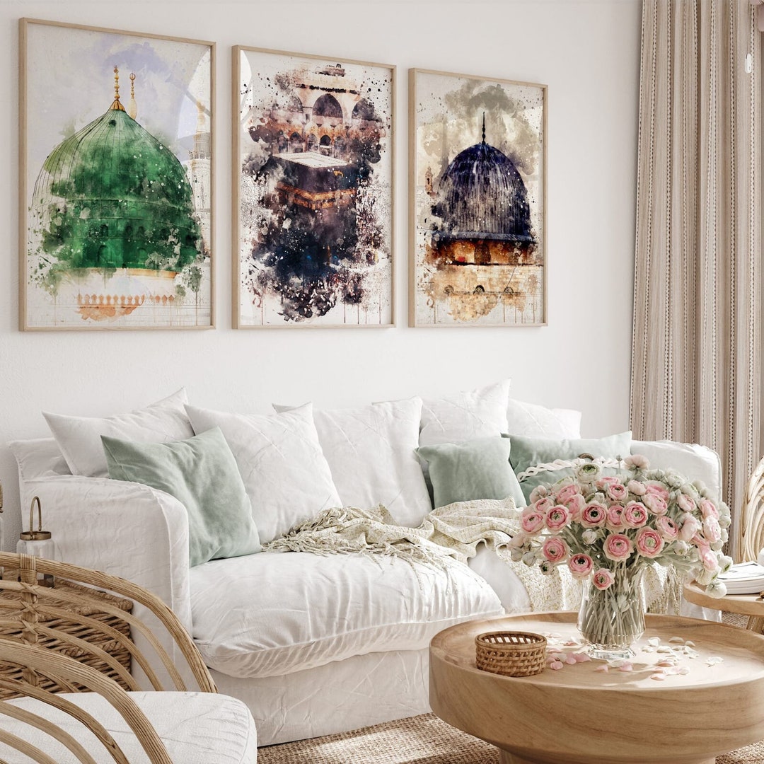 Set of 3 Holy Mosques Islamic Wall Art Prints in Watercolour Style ...