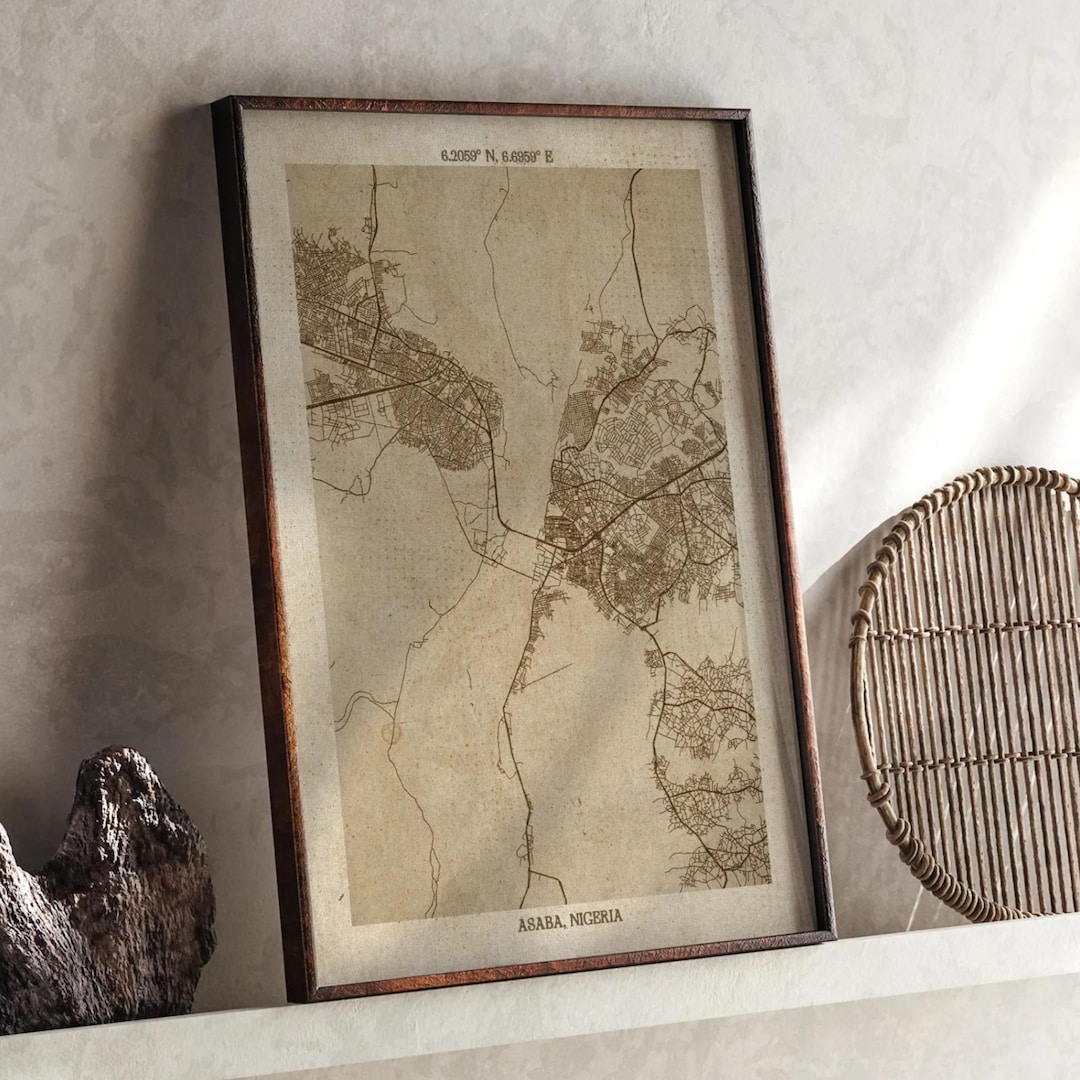 Asaba, Delta Map | Vintage Beige Detailed Map Print | Nigeria | Travel ...