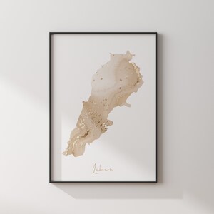 Lebanon Map Beige & Gold Wall Art Print - Etsy