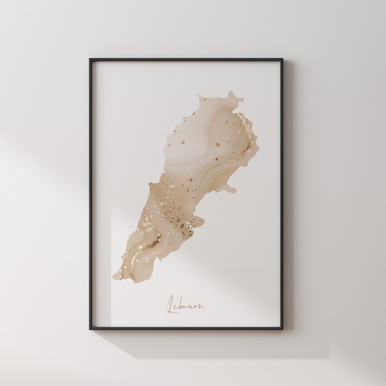 Lebanon Map Beige & Gold Wall Art Print - Etsy